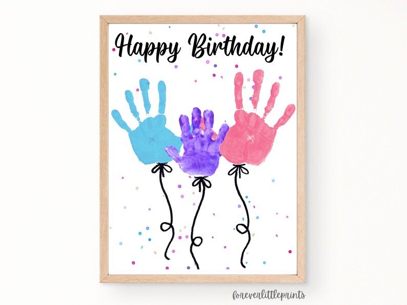 Happy Birthday Handprint Balloons Art, Personalized Birthday Gift From ...
