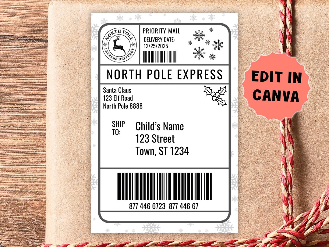 Santa Shipping Label Printable for Kids Christmas Eve Mail From Santa ...