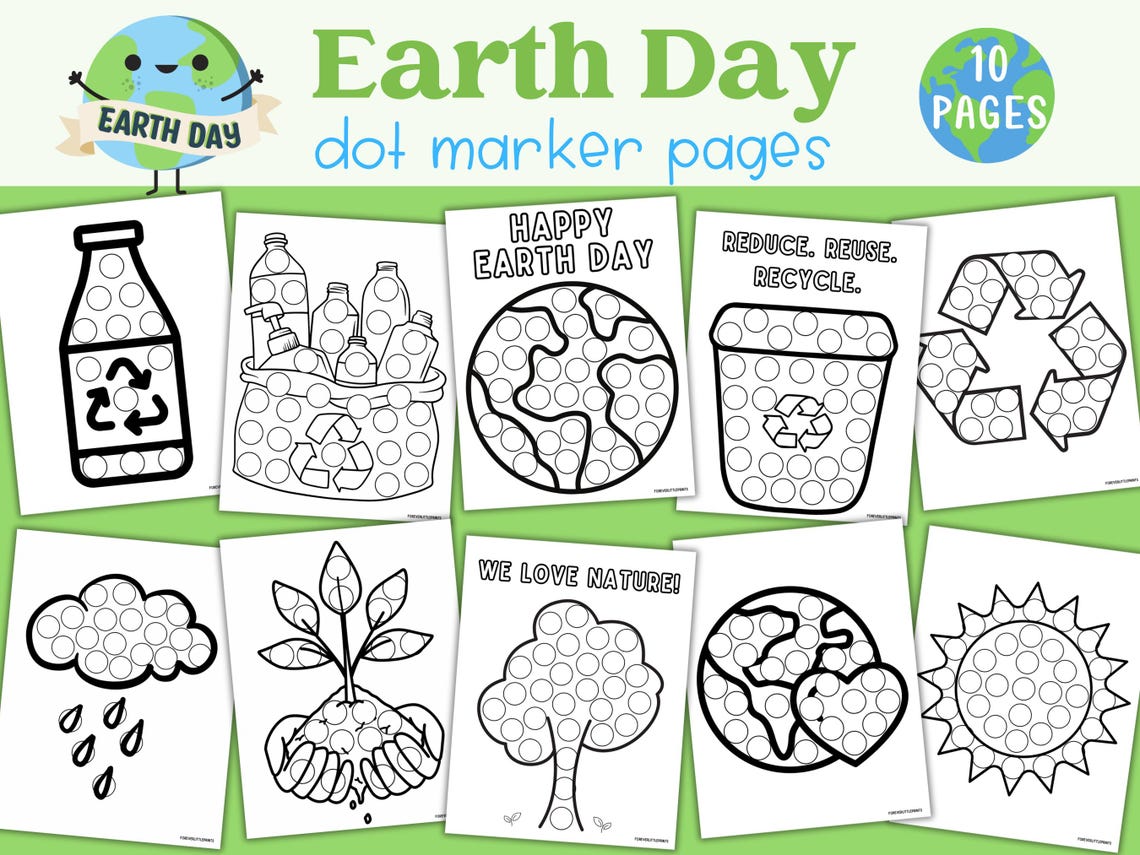 Earth Day Dot Marker Printable Pack, Fun Kid Learning Activity Coloring ...