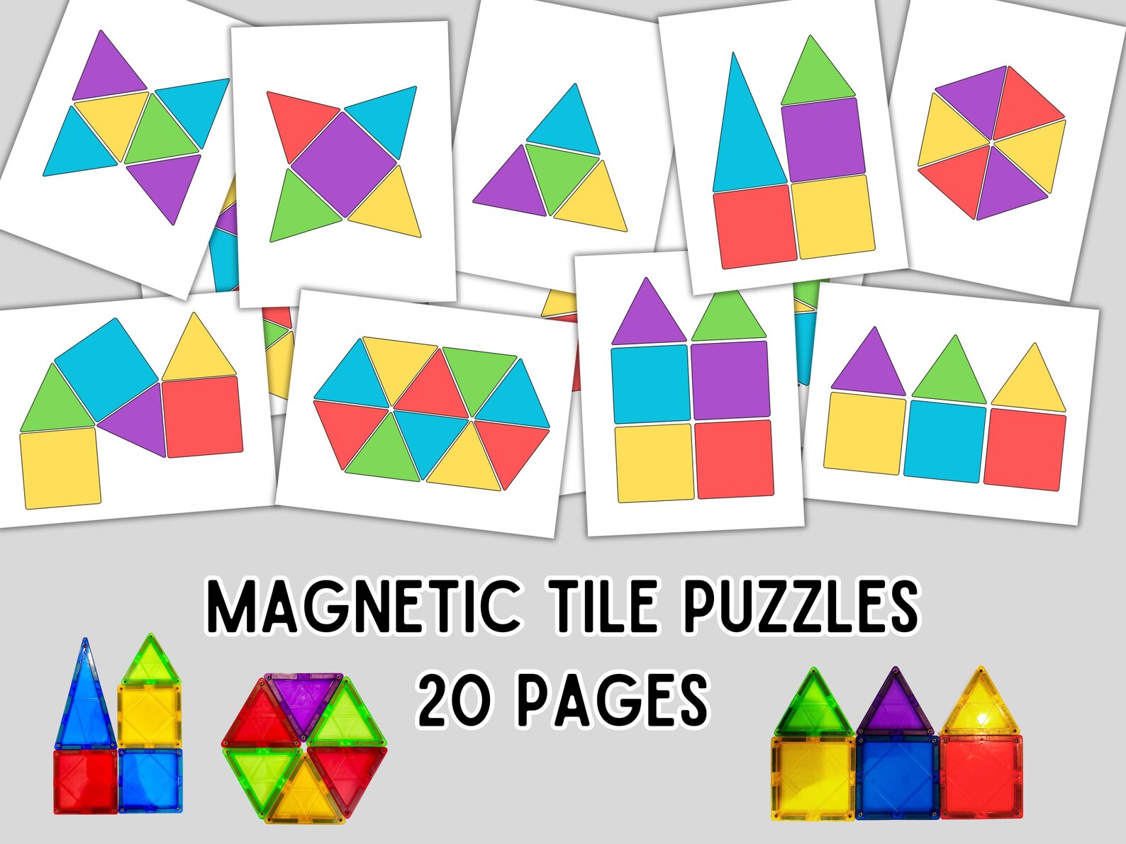 Magnetic Tiles Templates, Magnet Tile Activity Card Puzzles Printables ...