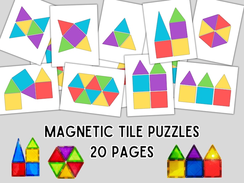 Magnetic Tiles Templates, Magnet Tile Activity Card Puzzles Printables ...