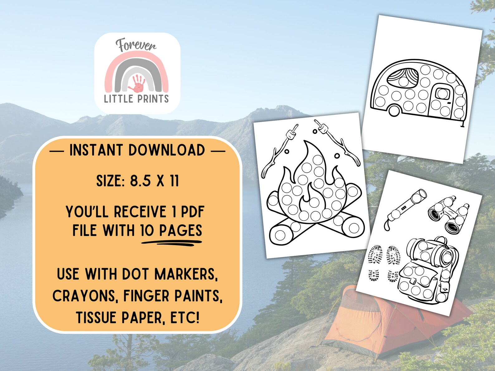 Camping Dot Marker Printable Pack, Fun Preschool Daycare Activity Pages ...
