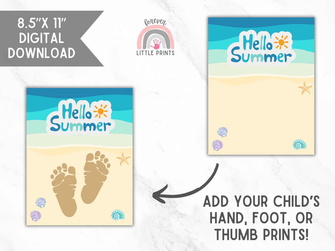 Hello Summer Handprint Art for Kids Toddler Infant, Beach Footprint ...