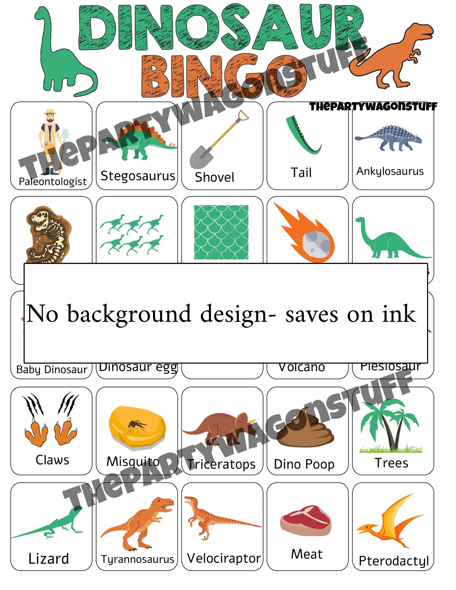 Dinosaur BINGO Jurassic Party Game Dinosaur Parties | Etsy