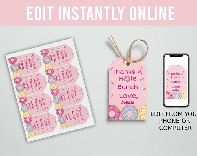 Donut Party Favor Thank You Tag Doughnut Bag Tag Instant - Etsy