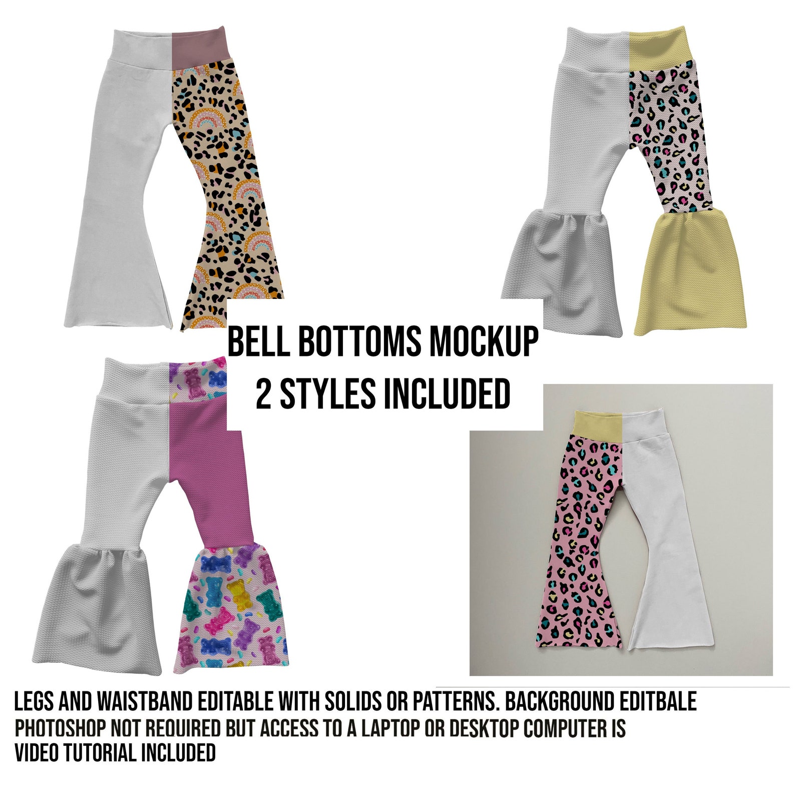 Bell Bottom Mockup, Bells Mock Up, Flared Bottoms Mock-up, Girls Pants ...