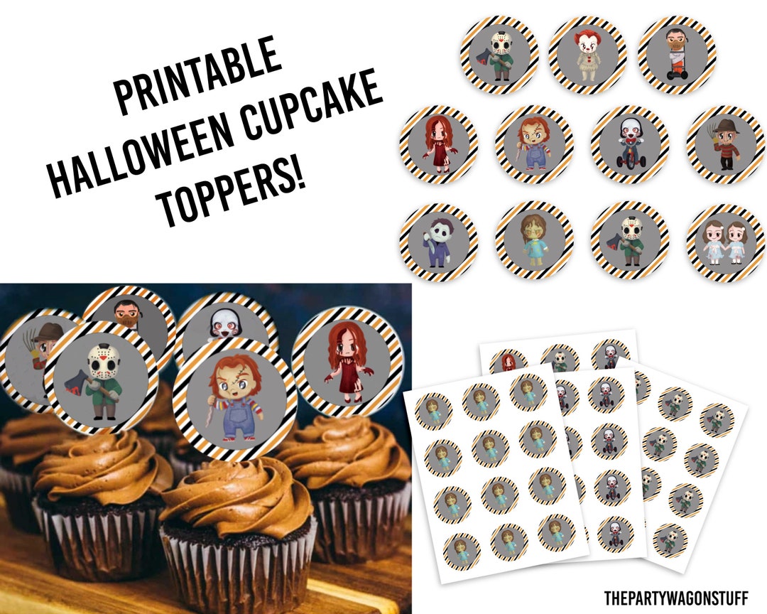 Horror Halloween Party Cupcake Toppers, Printable Costume Party Horror ...
