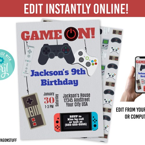 Printable Gamer Birthday Invitations. Video Gamer Invitation. - Etsy