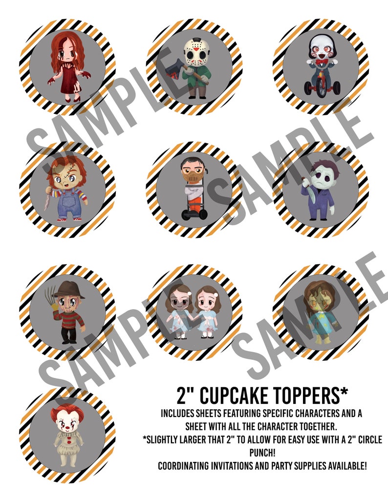 Horror Halloween Party Cupcake Toppers, Printable Costume Party Horror ...
