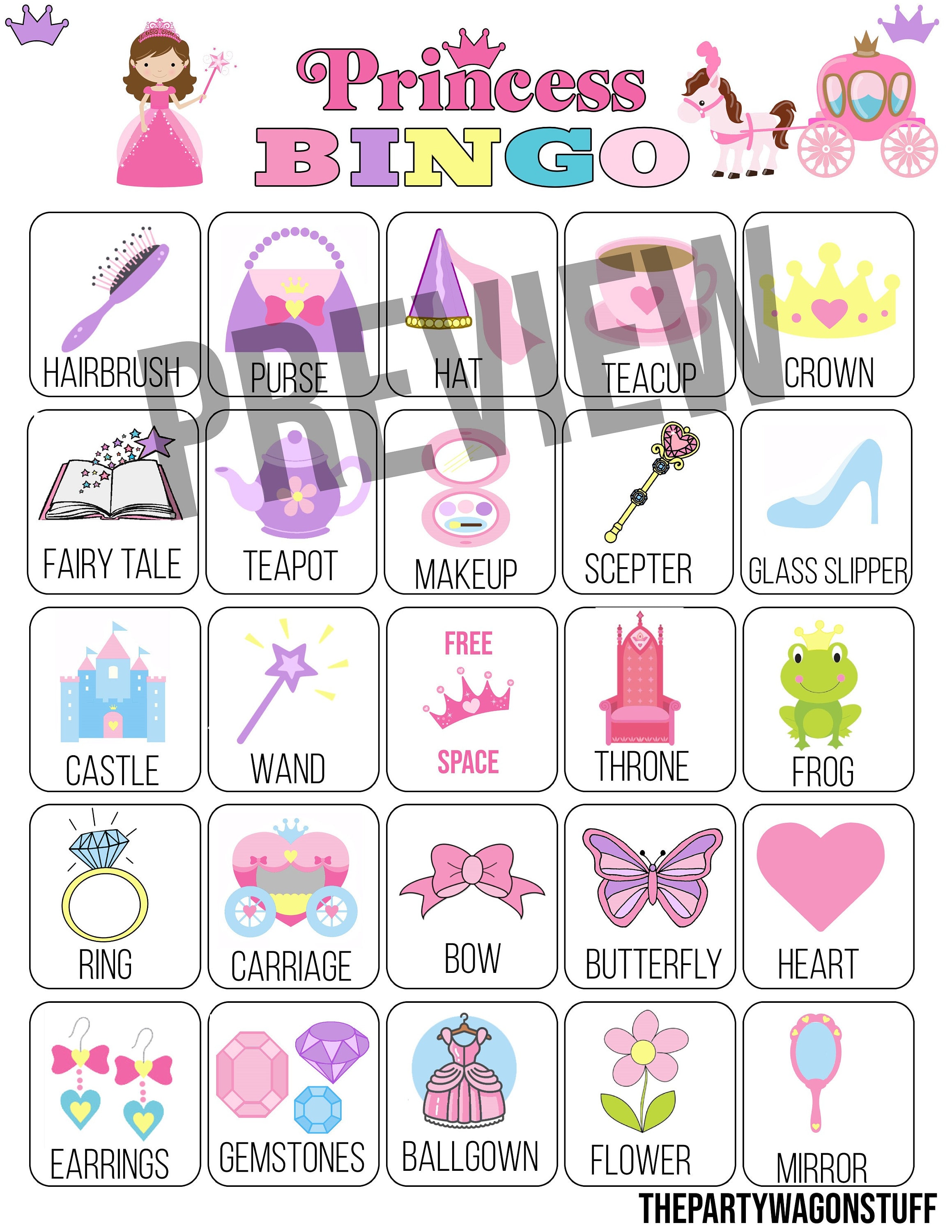 Princess BINGO Printable Party Game, Girl Party Printable Game, Digital ...