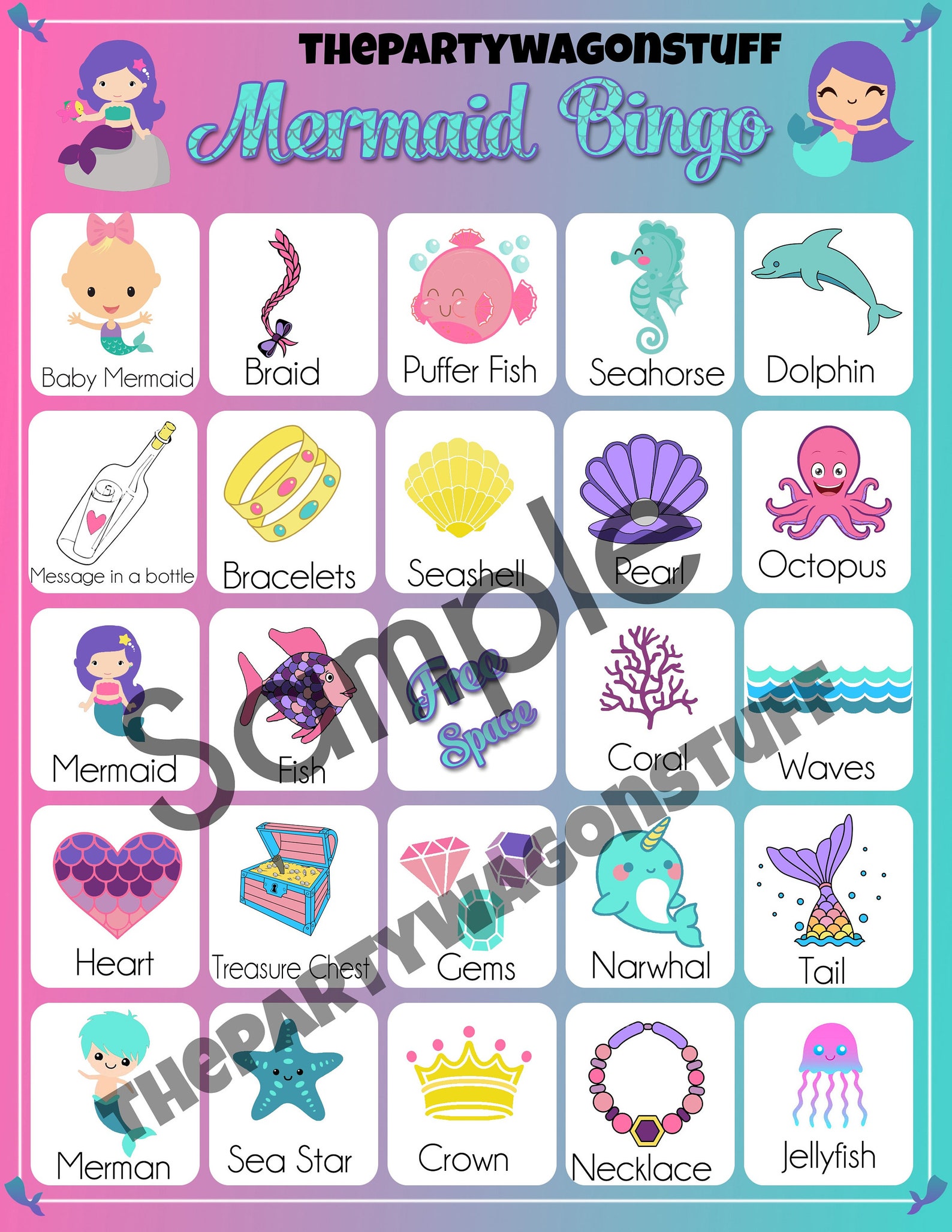 Mermaid BINGO Party Game Mermaid Birthday Game Digital - Etsy