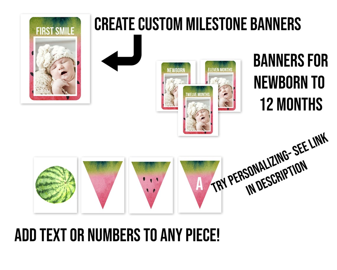 Watermelon Photo Banner Printable Melon Banner Personalized - Etsy