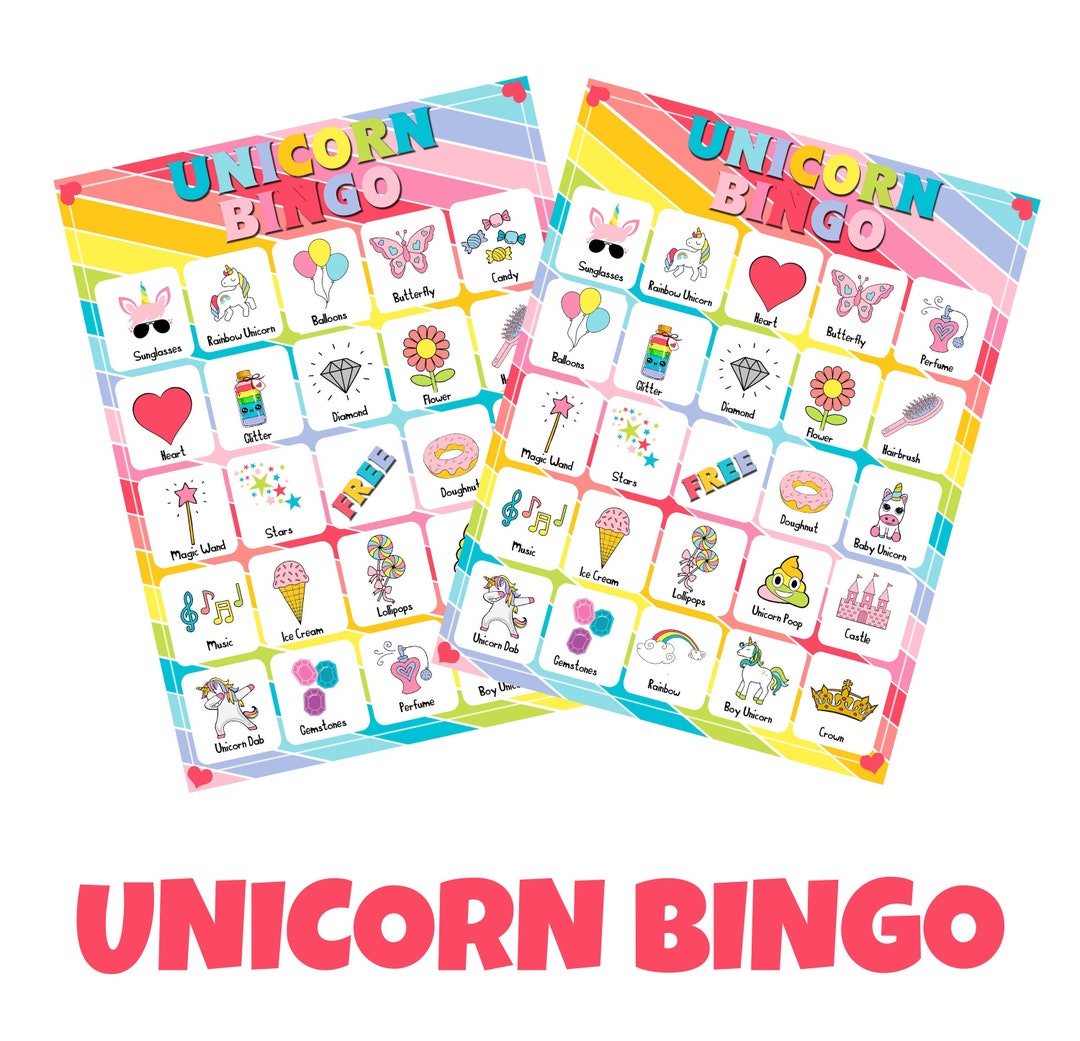 Rainbow Unicorn BINGO Printable Party Game- Bright and Colorful ...