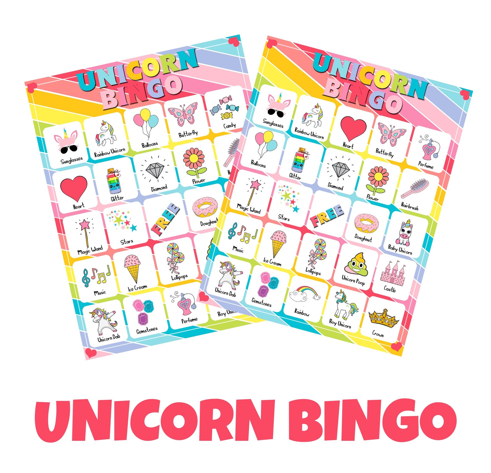 Unicorn Rainbow BINGO Printable Party Game Bright and | Etsy