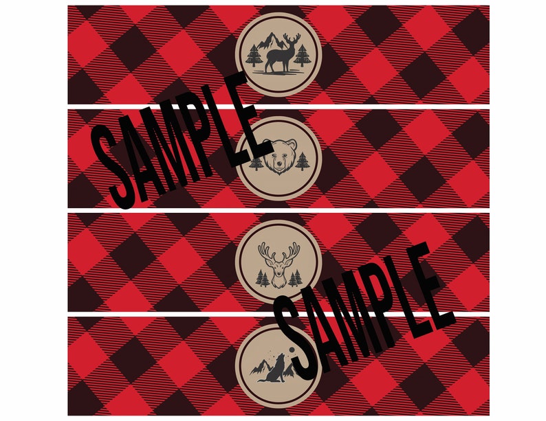 Buffalo Plaid Water Bottle Labels, Printable Flannel Drink Bottle Wraps ...