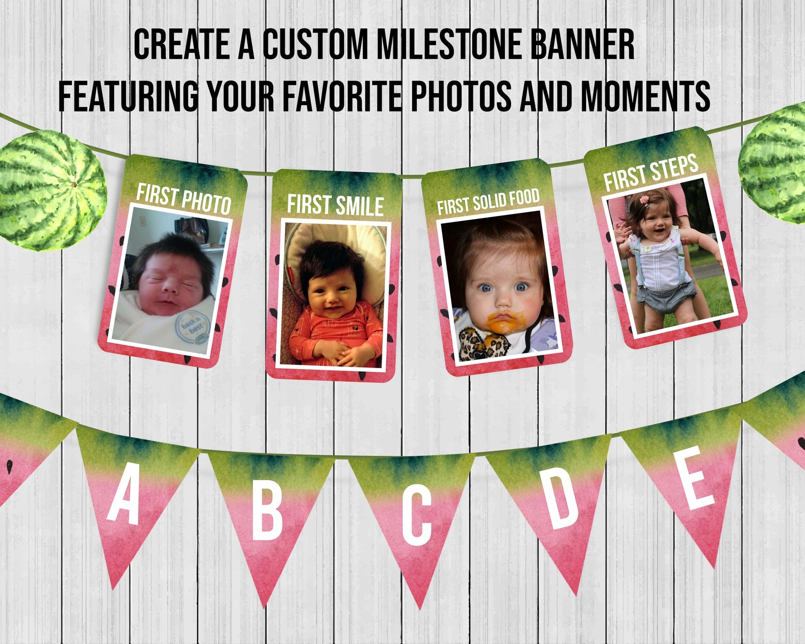 Watermelon Photo Banner, Printable Melon Banner, Personalized One in a ...