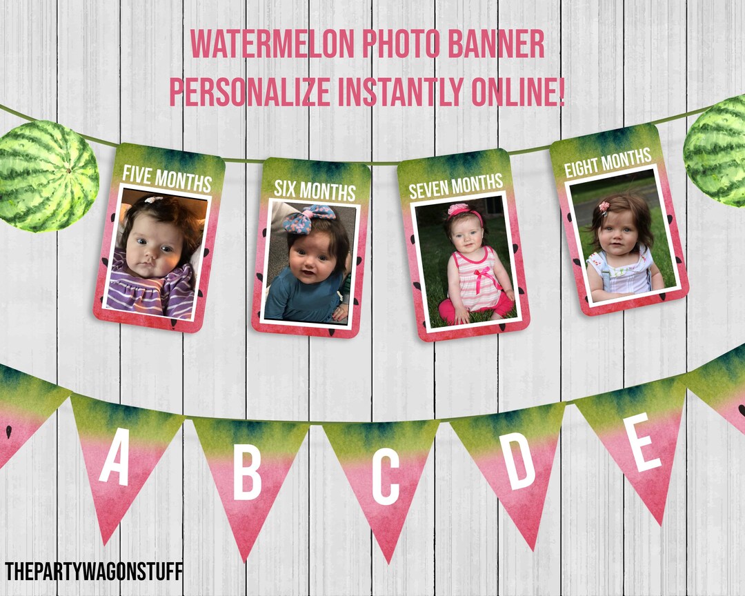 Watermelon Photo Banner, Printable Melon Banner, Personalized One in a ...