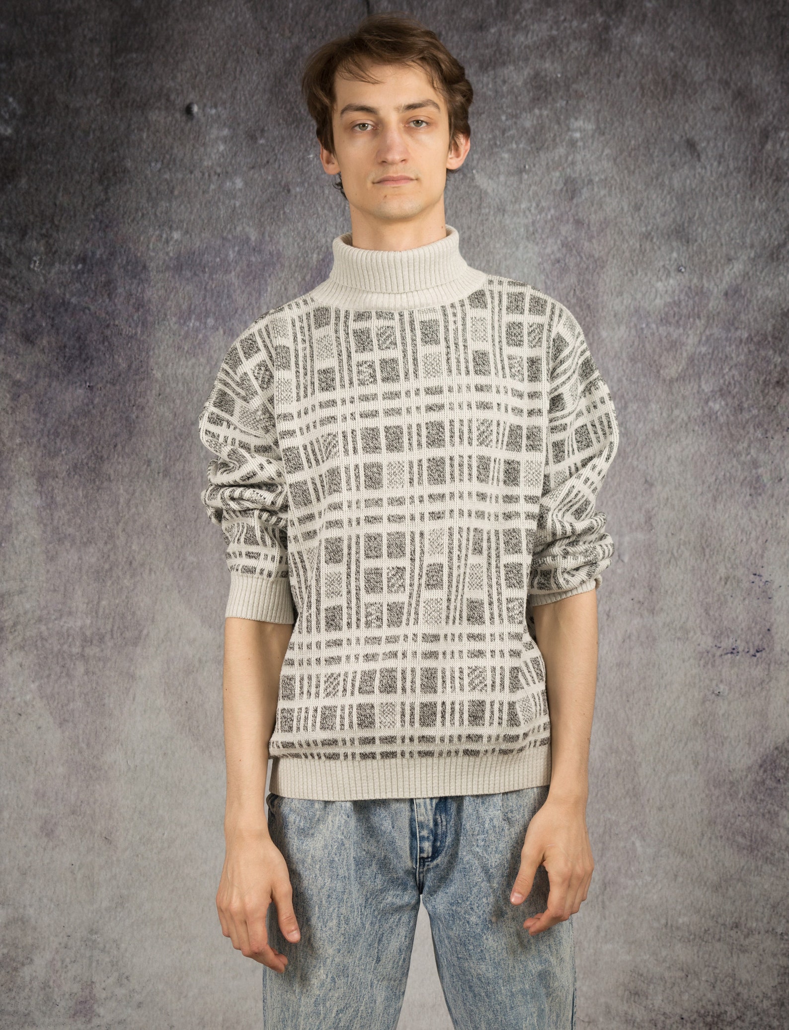 Vintage 90s Geometric Pattern Graphic Knit Sweater for Vintage Clothing ...