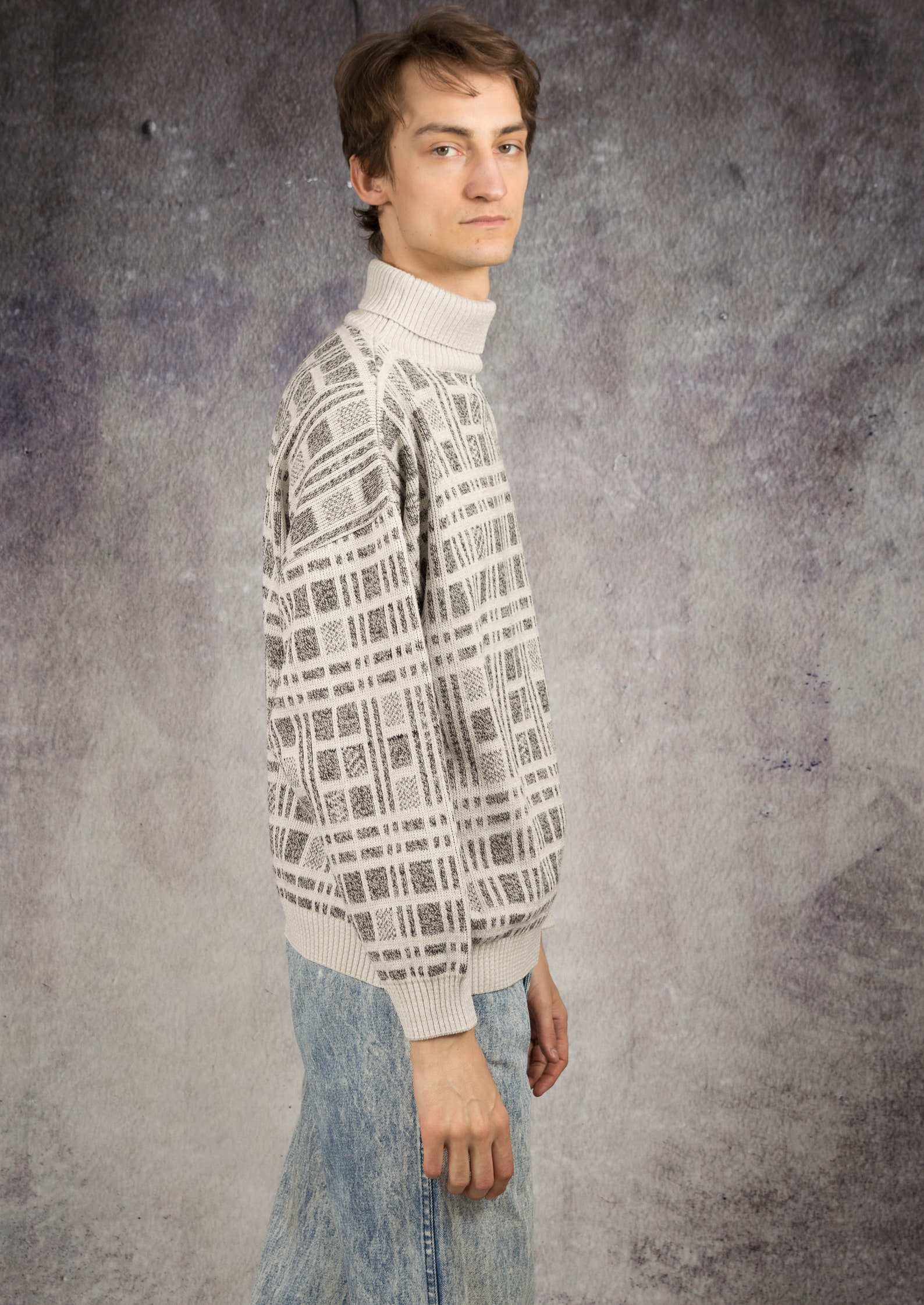 Vintage 90s Geometric Pattern Graphic Knit Sweater for Vintage Clothing ...