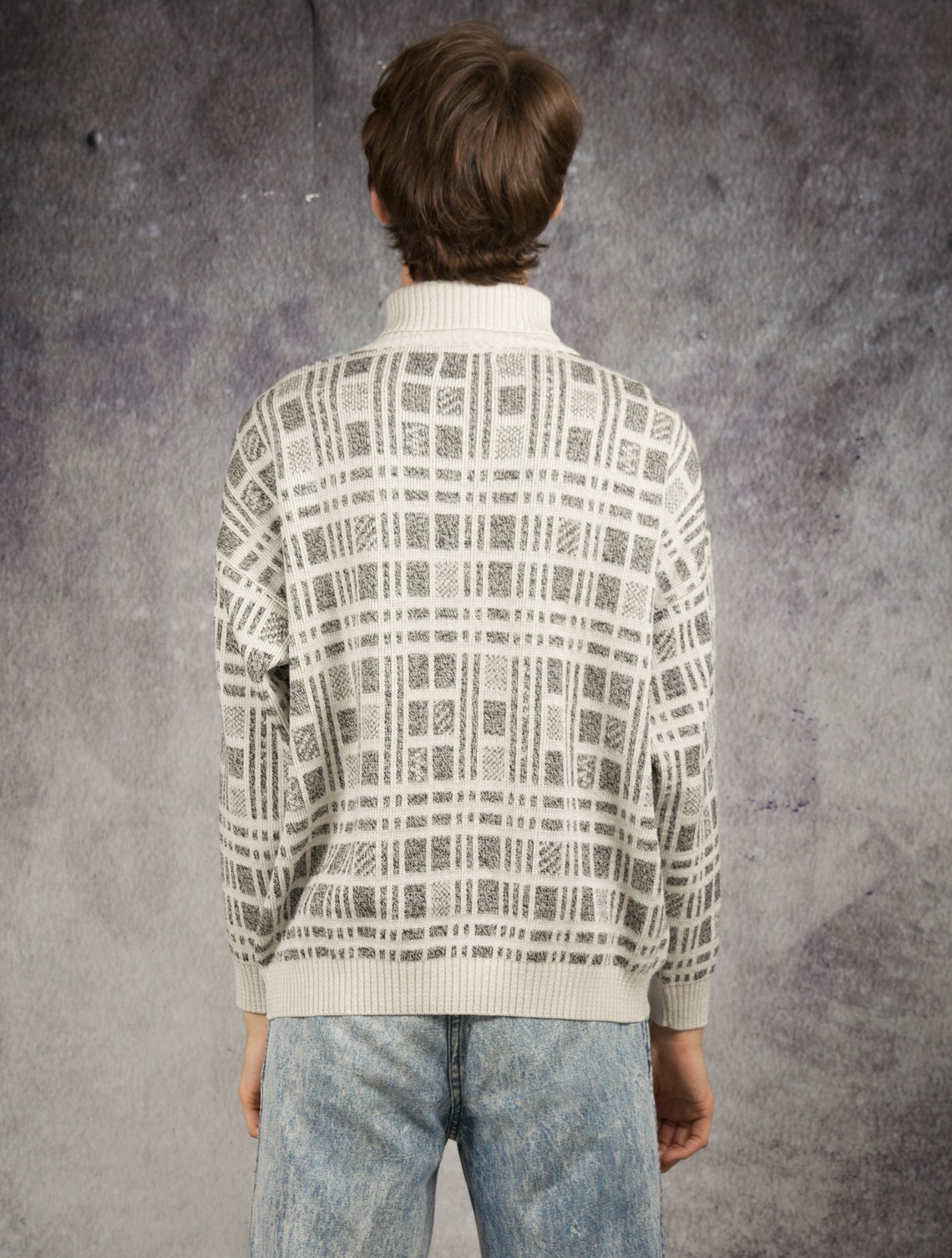 Vintage 90s Geometric Pattern Graphic Knit Sweater for Vintage Clothing ...