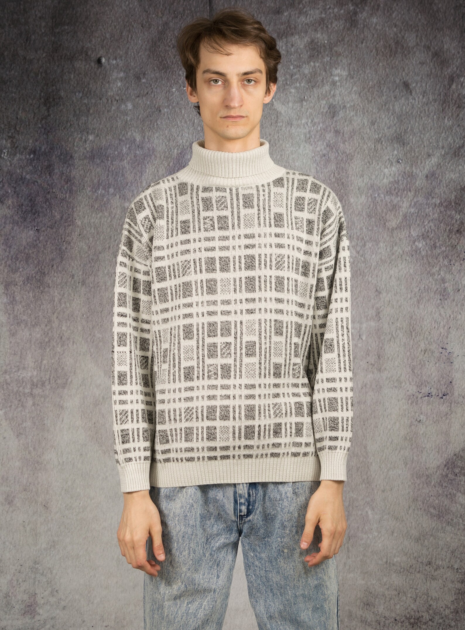 Vintage 90s Geometric Pattern Graphic Knit Sweater for Vintage Clothing ...