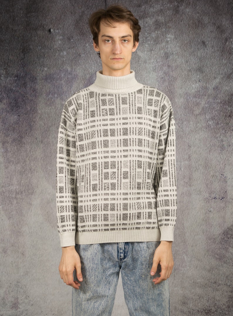 Vintage 90s Geometric Pattern Graphic Knit Sweater for Vintage Clothing ...