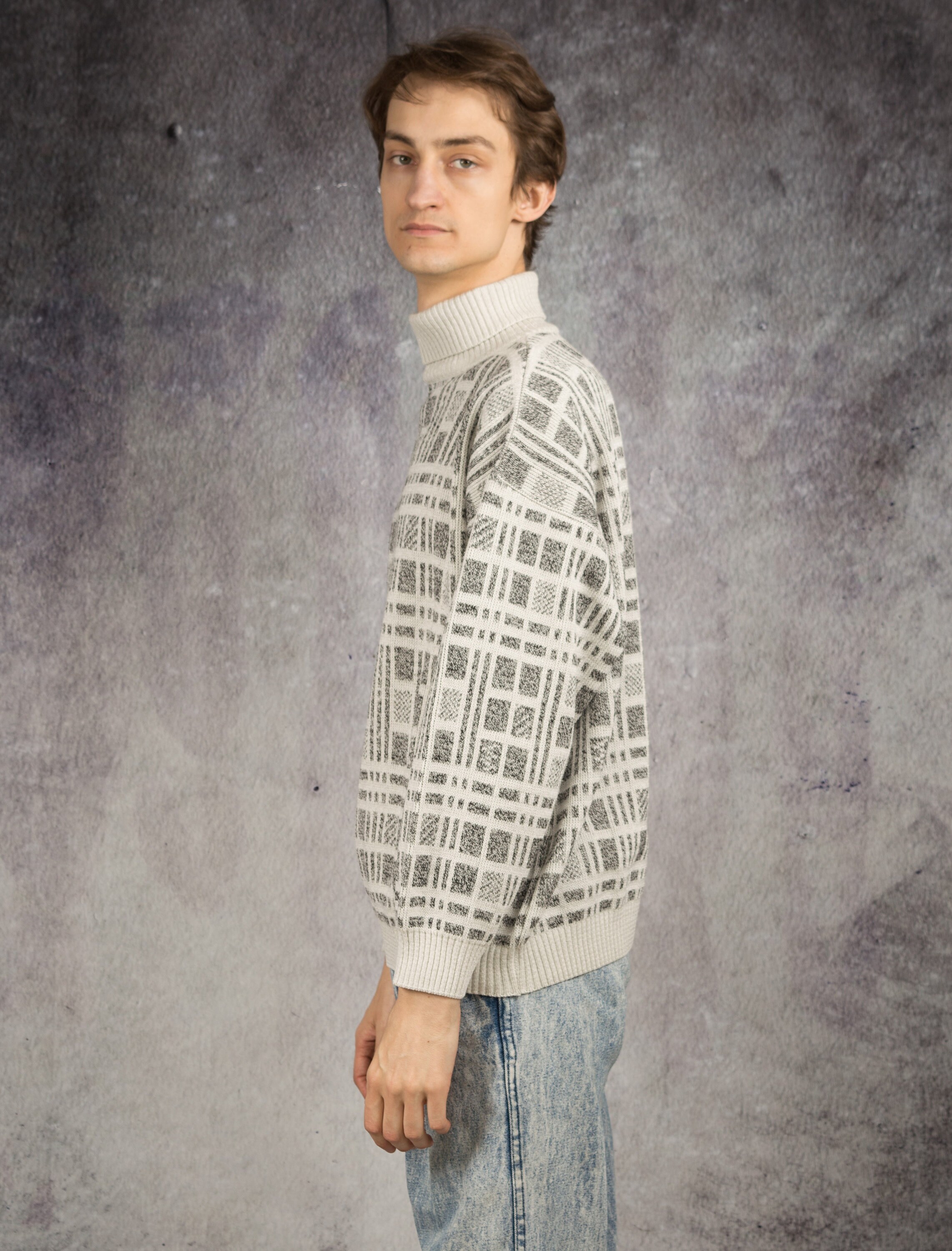 Vintage 90s Geometric Pattern Graphic Knit Sweater for Vintage Clothing ...
