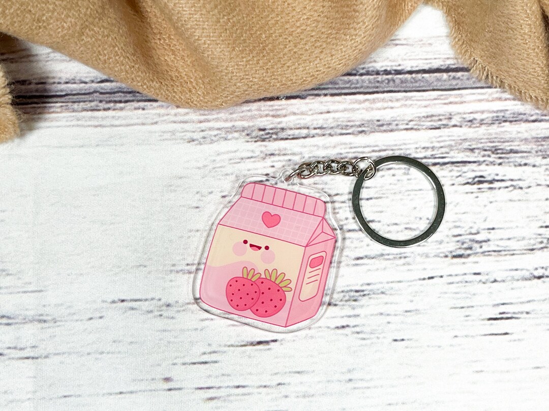 Strawberry Milk Keychain | Cute Food | Cute Drink - Etsy