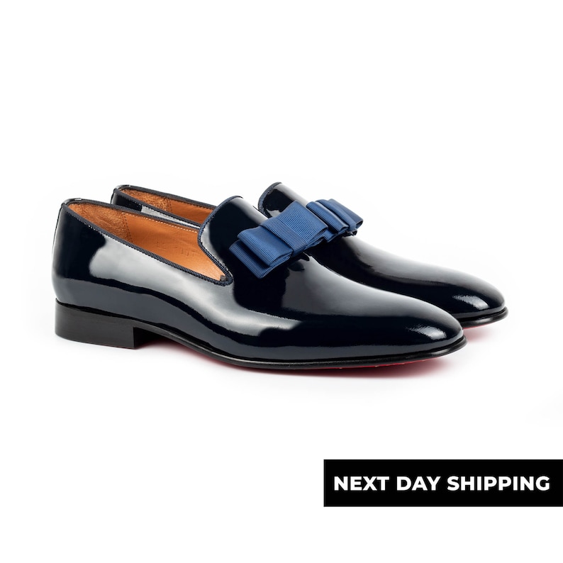 Men's Navy Patent Leather Opera Pumps, Blake Stitched Tuxedo Loafers - Etsy