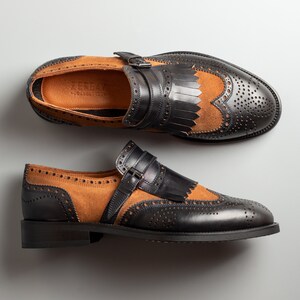 Zerbay Mauna Men's Navy & Tobacco Single Monk Strap Calf Suede Leather ...