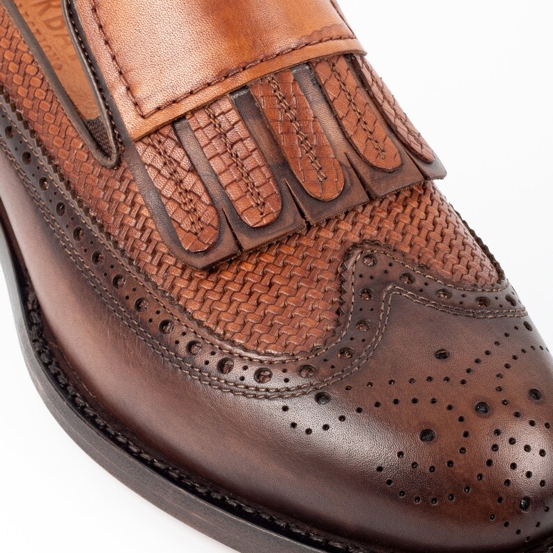 Zerbay Athos Men's Brown Calf Leather Wingtip Brogue Loafer Handcrafted ...