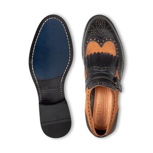 Zerbay Mauna Men's Navy & Tobacco Single Monk Strap Calf Suede Leather ...