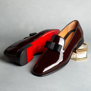 Zerbay Tolima Men's Bordeaux Opera Pumps Patent Leather Tuxedo Loafer ...