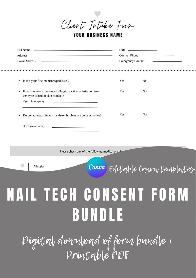 Nail Tech Consent Form Bundle, Photo/video Release Consent Form, Client ...