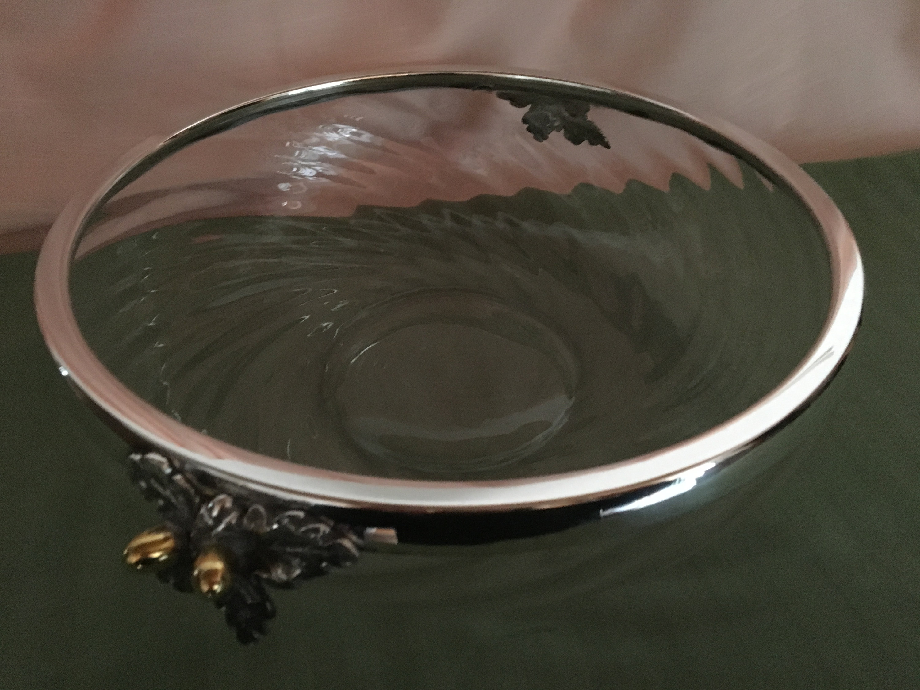 Fall Serving Bowl-acorn Silver Rimmed Bowl-large Autumn - Etsy