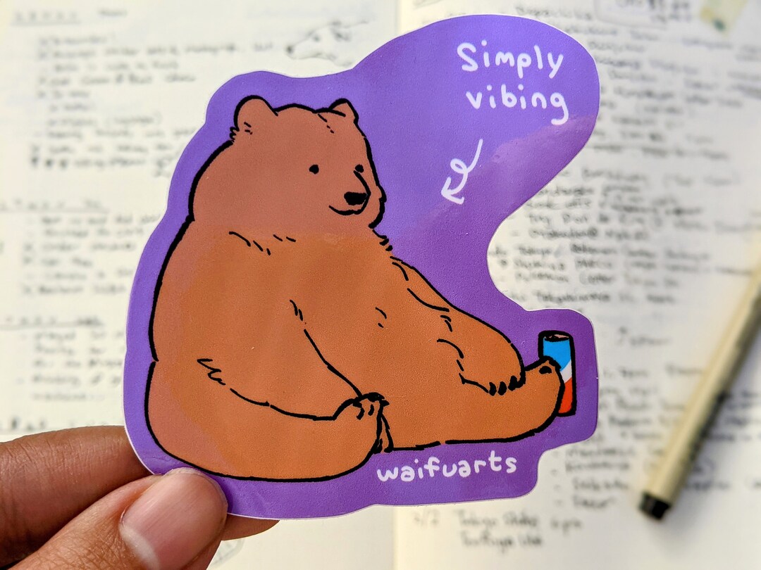 Just Vibing Bear 3"x3" Glossy Vinyl Sticker - Etsy