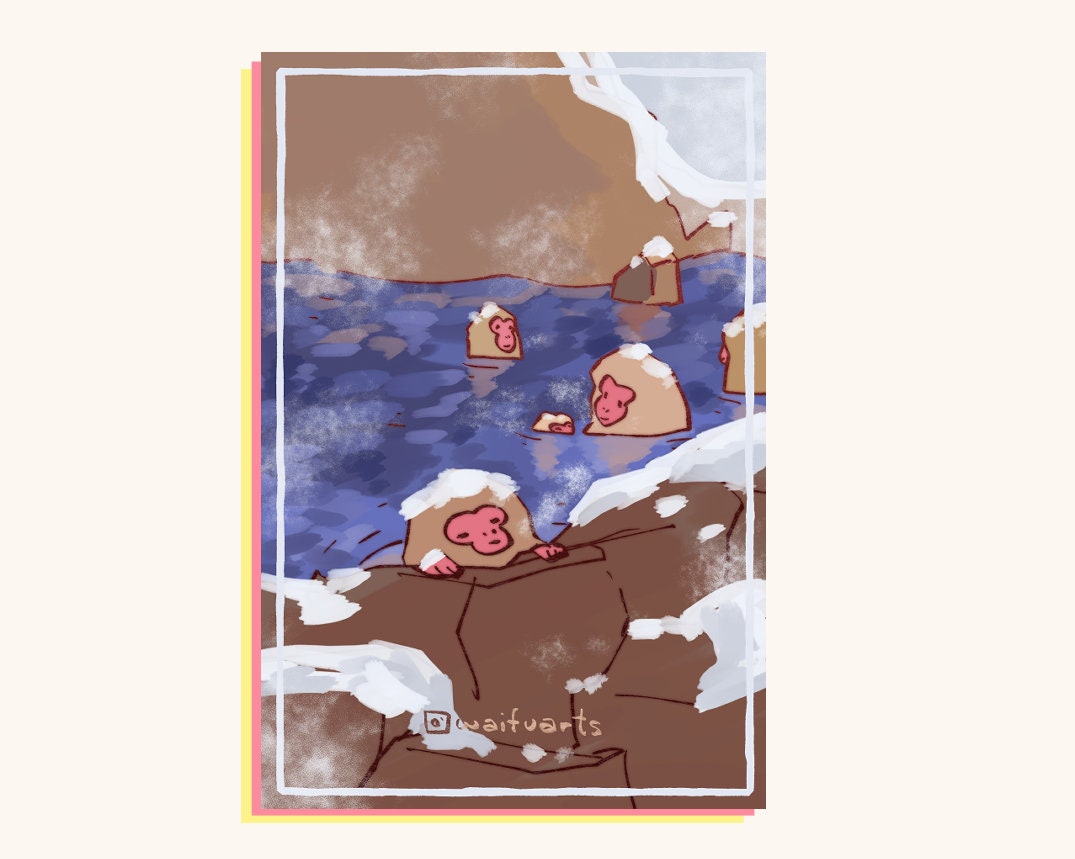Snow Monkeys Hot Springs original Art Glossy 4x6 Photo - Etsy