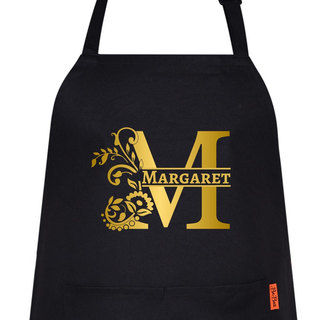 Personalised Gold Initial & Name Apron. Golden Alphabet Custom Apron ...