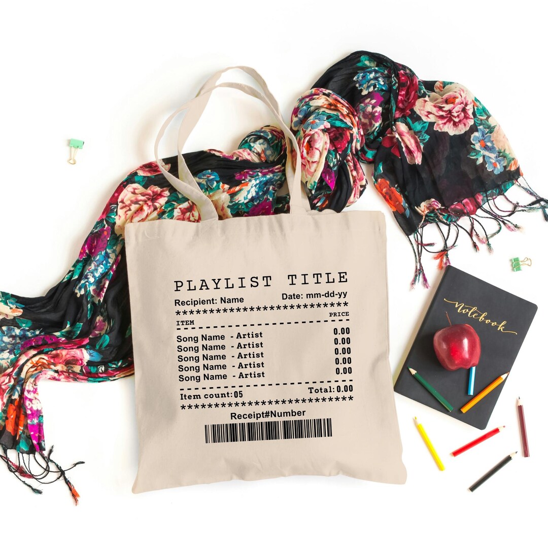 Custom Song Receipt Tote Bag, Customizable Song Playlist Bag ...