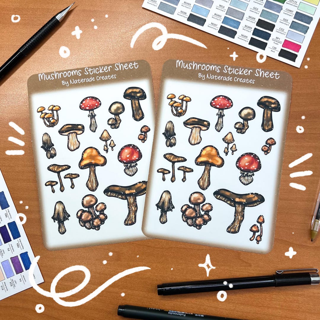 Mushroom Sticker Sheet: Fungi Stickers by Naterade Creates - Etsy