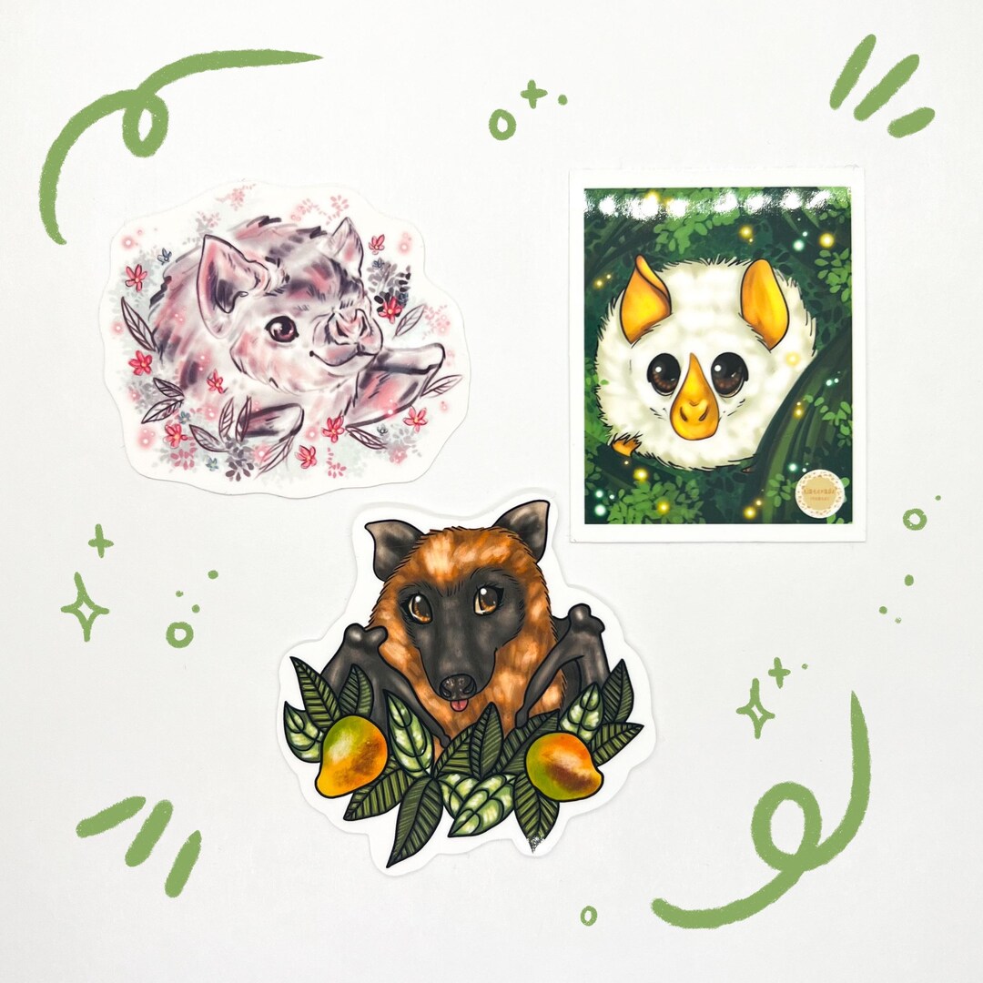 Bats Sticker Pack, Bats Sticker Set, Bat Stickers, Fruit Bat Sticker ...