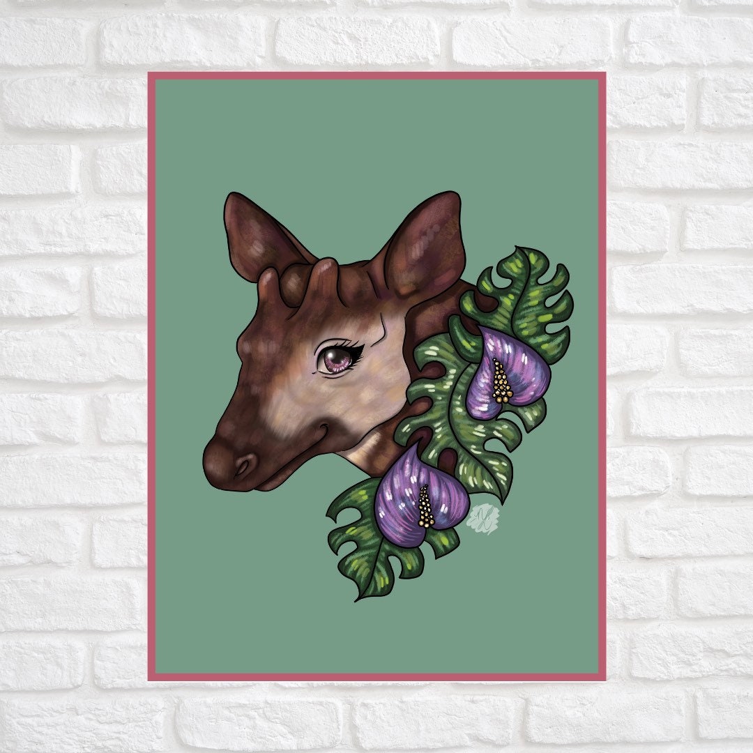 Okapi Art Print, Okapi Art, Okapi Print, Okapi Drawing, Okapi Painting ...