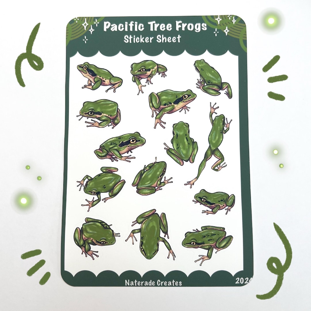 Pacific Tree Frogs Sticker Sheet Frog Sticker Sheet by Naterade Creates ...