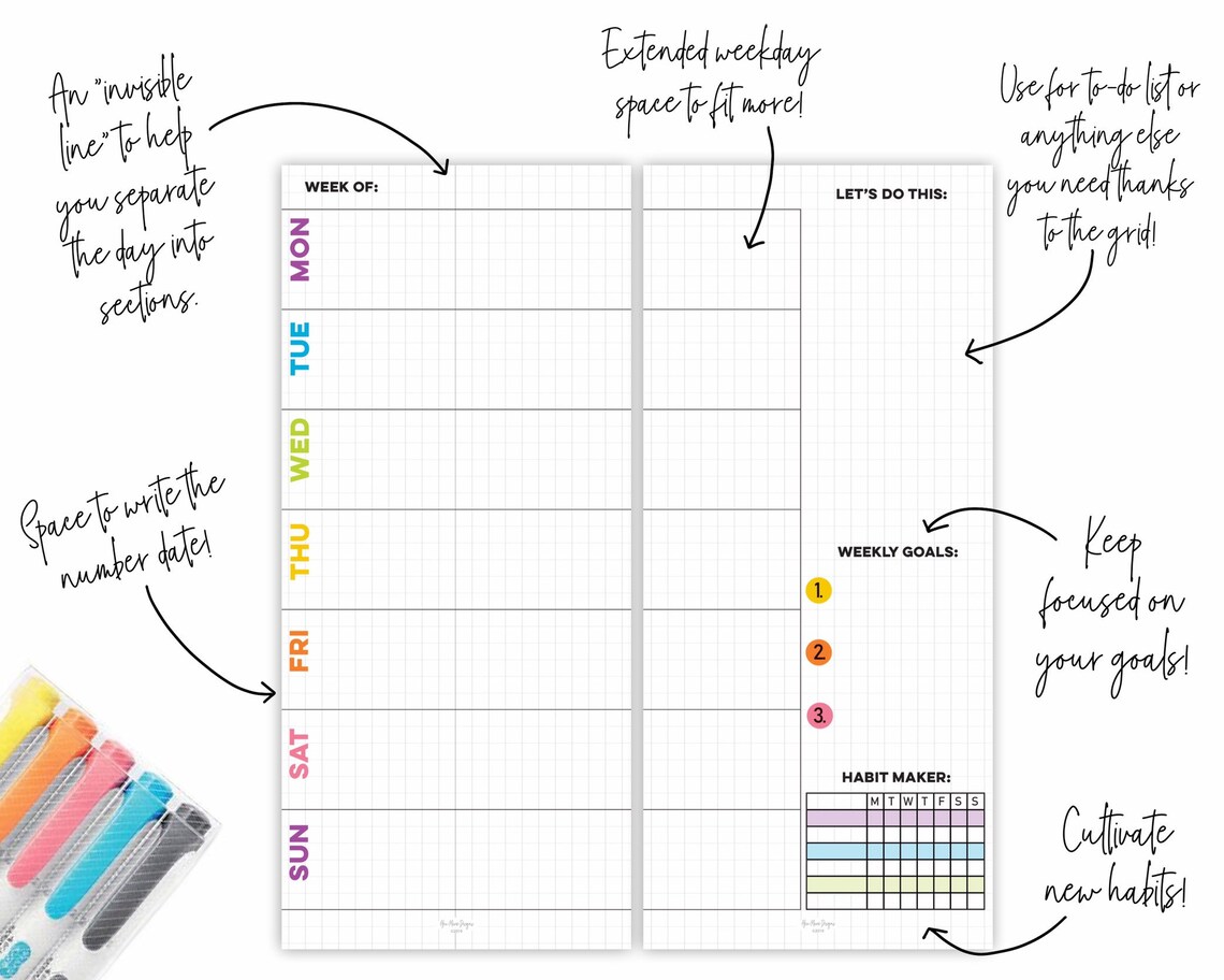 Rainbow Weekly Hobonichi Style Planner Layout for the Happy | Etsy