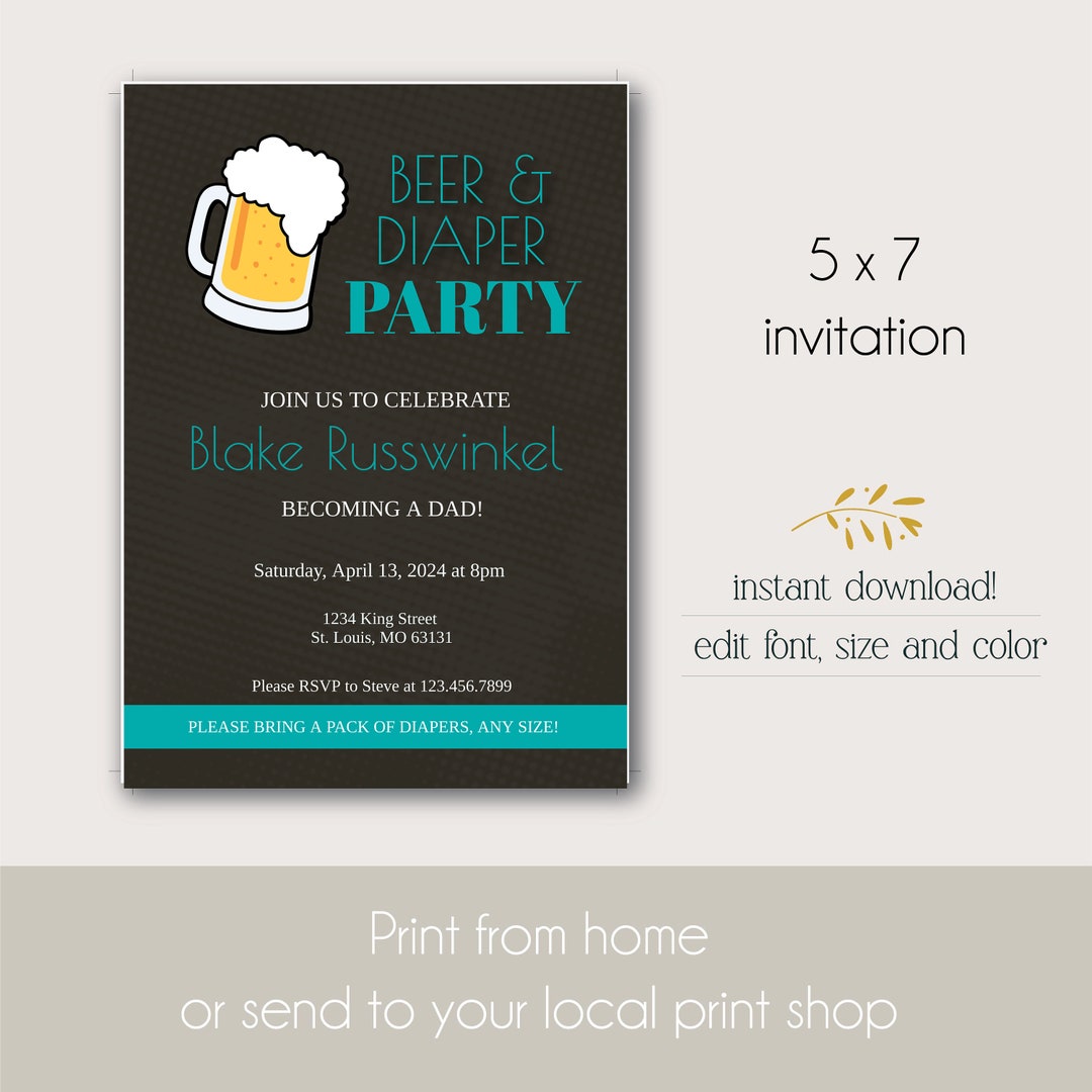Beer & Diaper Party Invitation | New Dad Baby Shower | Digital Download ...
