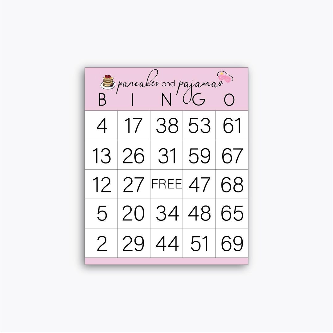 Pancakes and Pajamas Bingo Cards -printable Bingo Game -slumber Party ...