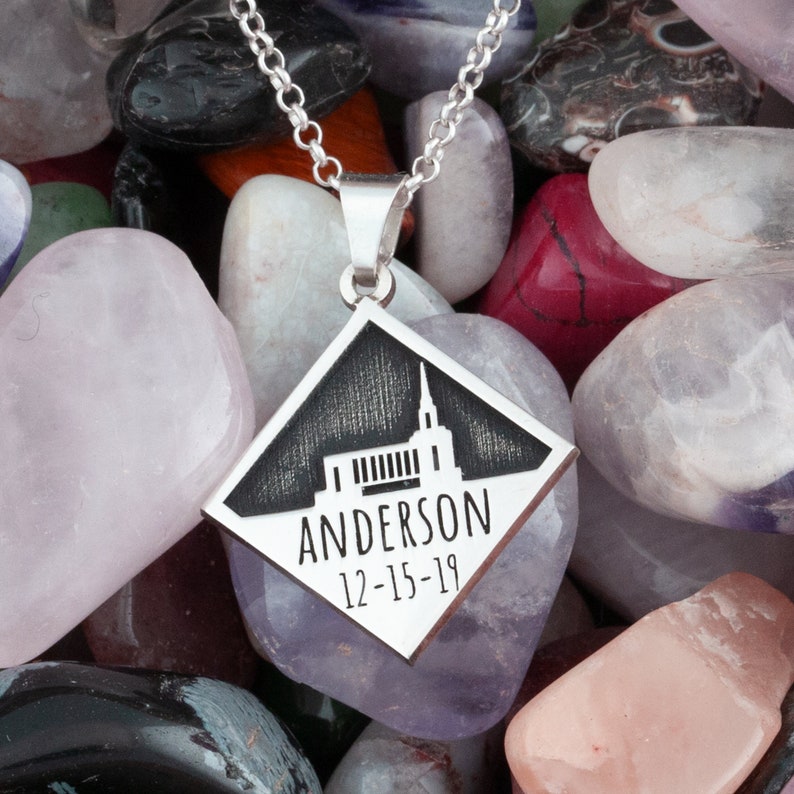 Temple Anniversary Necklace Laser Engraved With Temple, Surname and ...