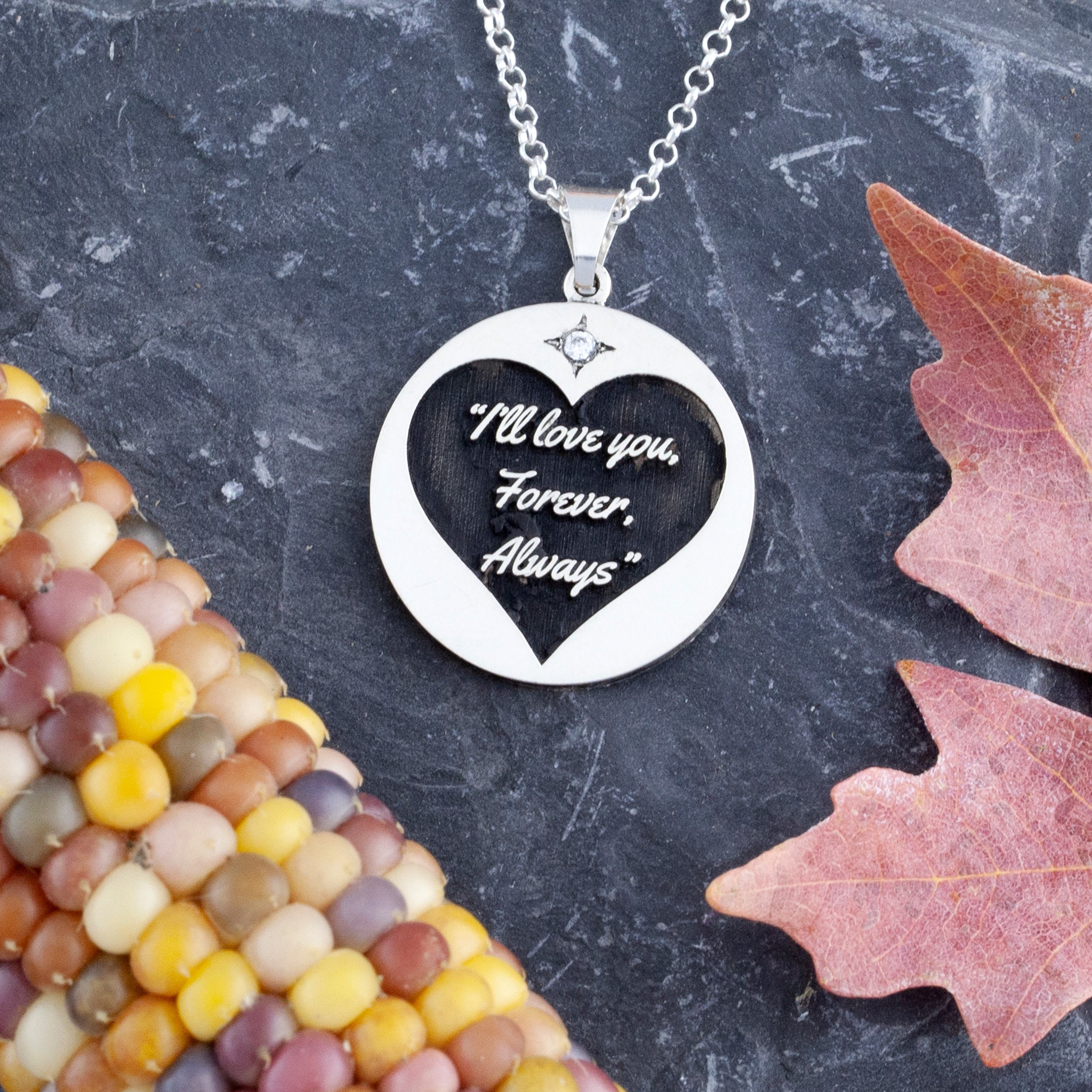 Custom Quote Necklace, Personalized Quote Necklace - Round With Heart ...