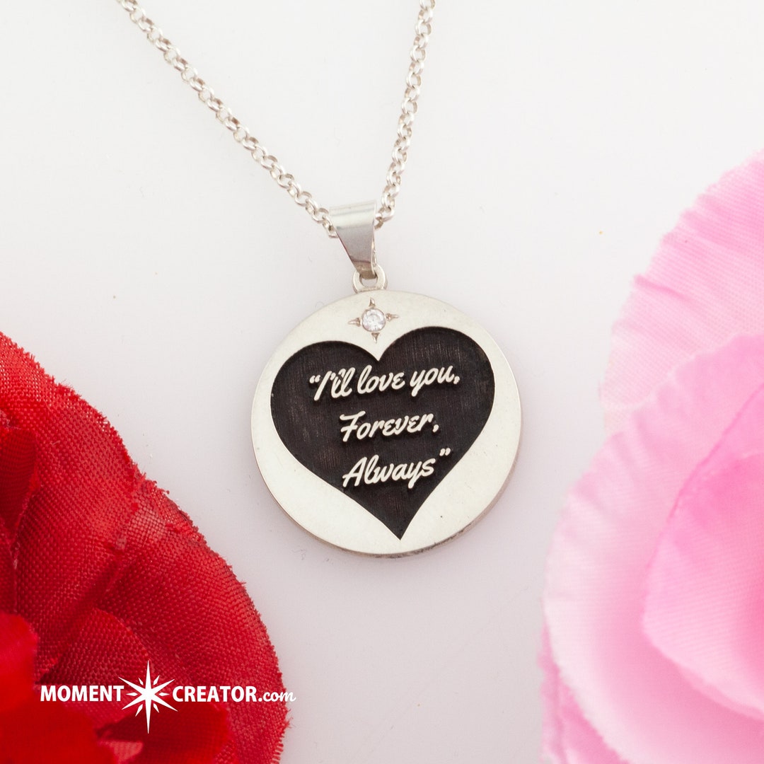 Custom Quote Necklace, Personalized Quote Necklace - Round With Heart ...