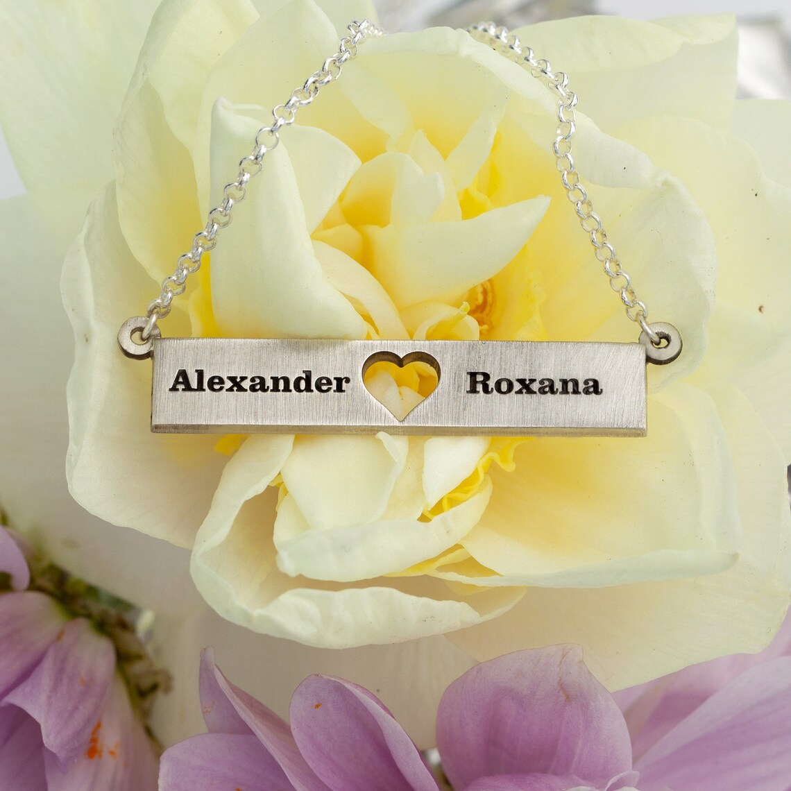 Cut Out Heart Bar Necklace - Custom Bar Necklace - Custom Heart Bar ...